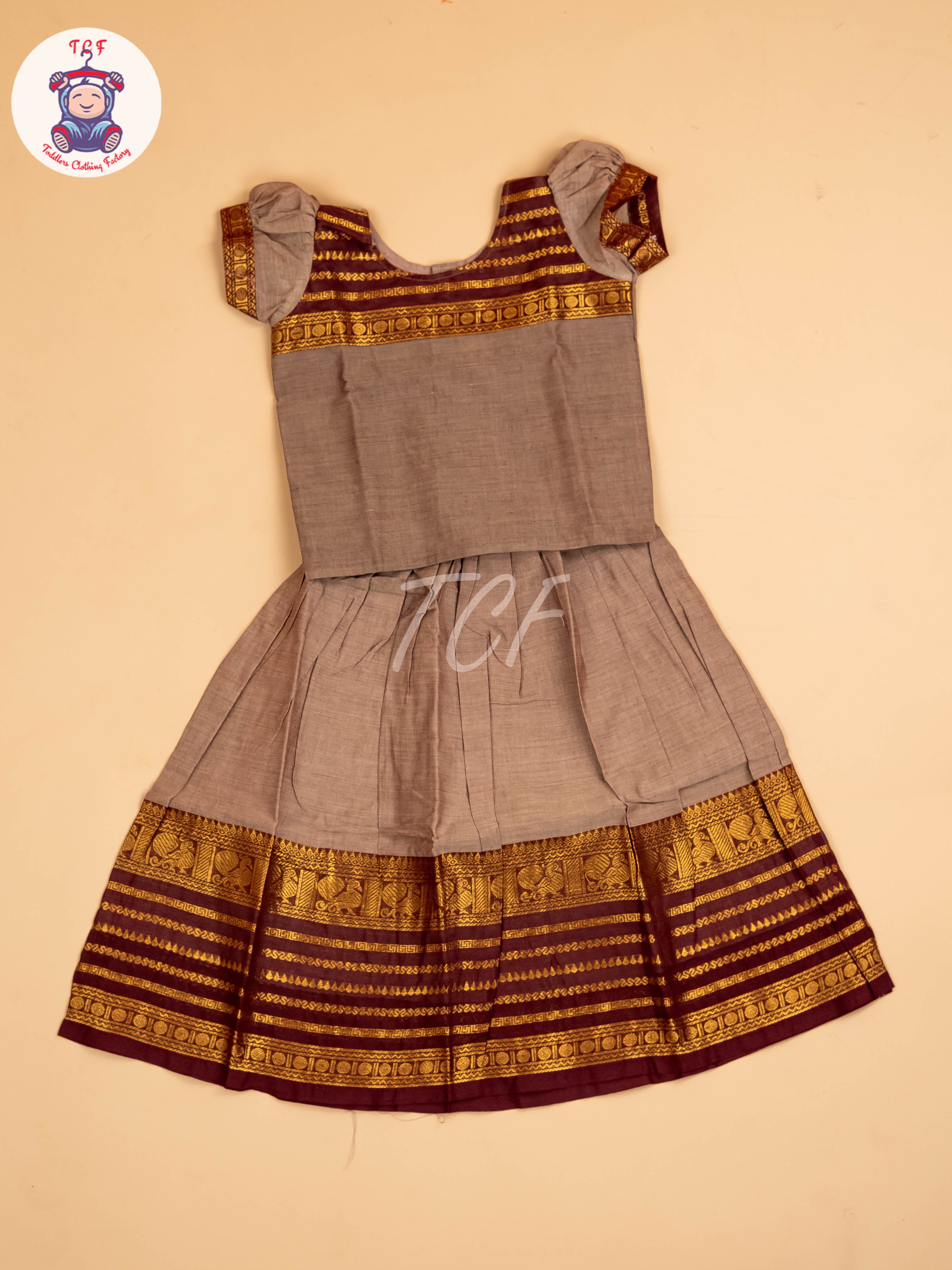 Grey & Maroon - Chettinad Cotton Pavadai Sattai – Toddlers Clothing factory